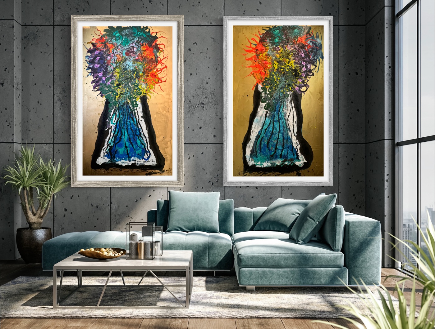 The Bouquet I & II 36x60" Mixed Media on Canvas